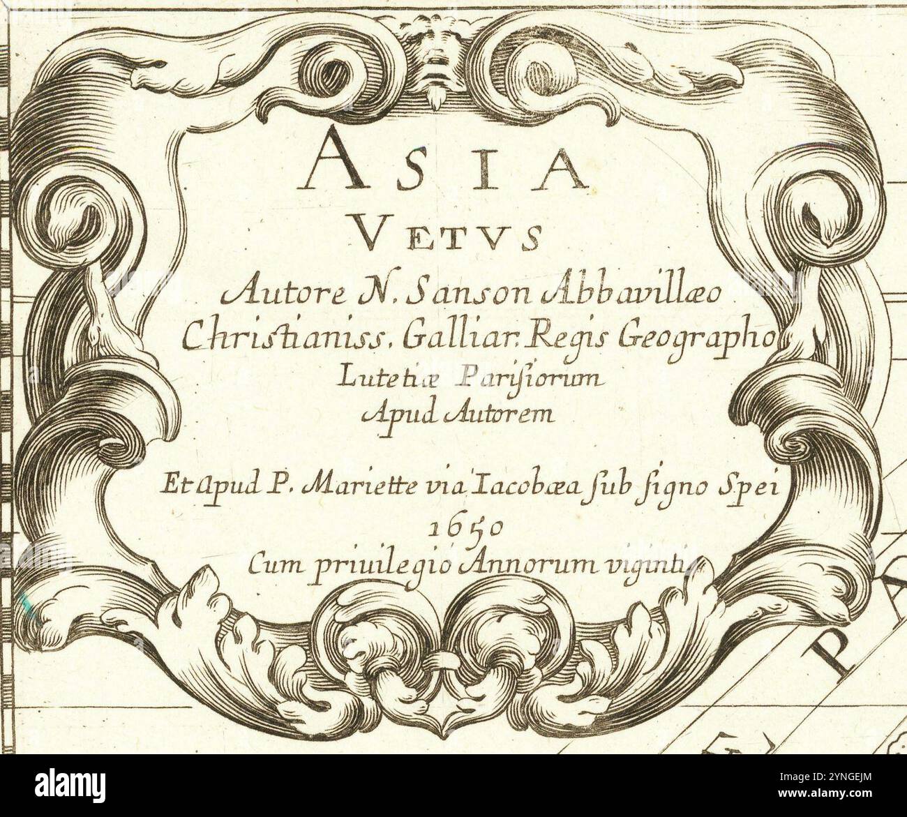 Cartouche on an Asia map by Sanson Stock Photo - Alamy