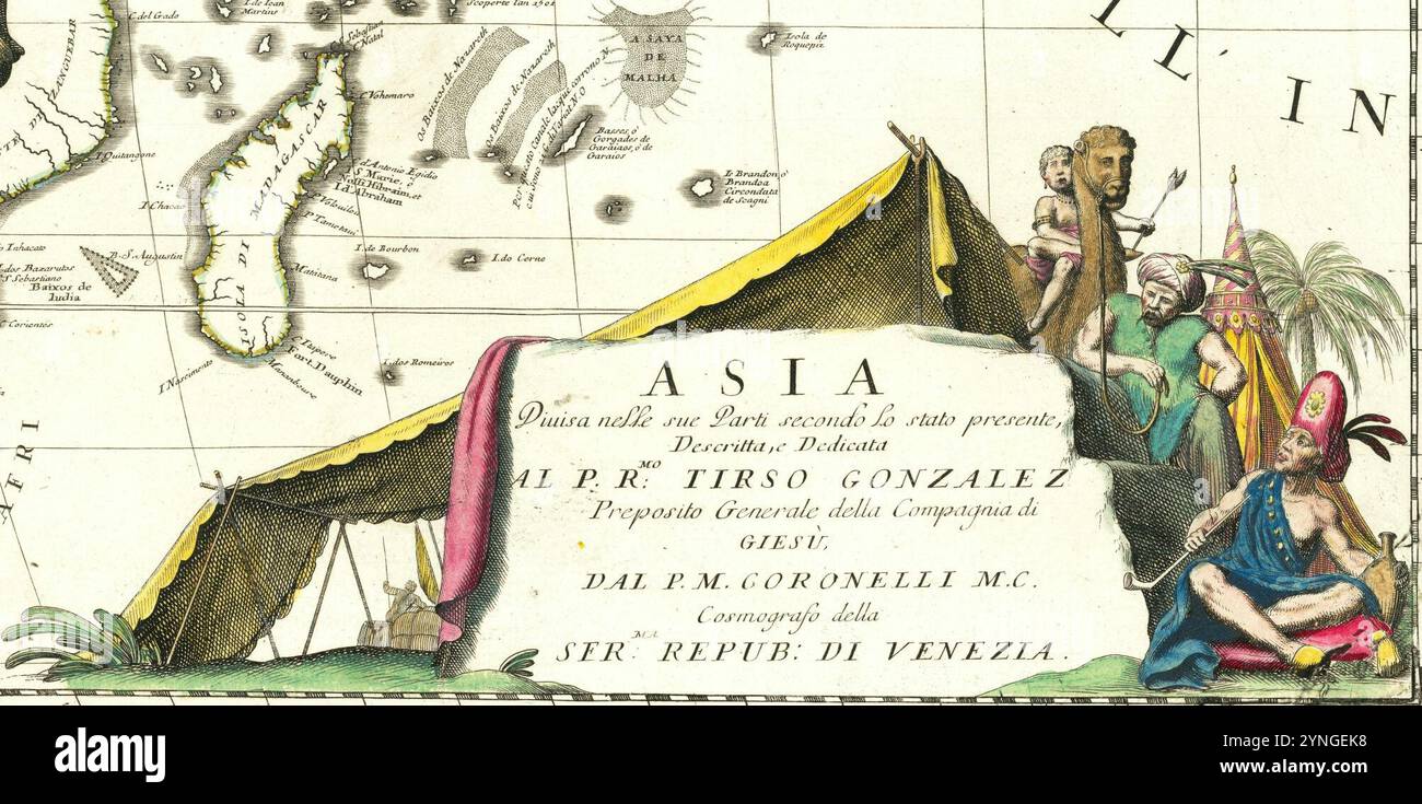 Cartouche on an Asian map by Coronelli Stock Photo - Alamy