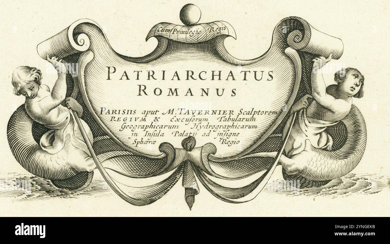 Cartouche on a Western Roman Empire map by Tavernier-2 Stock Photo - Alamy