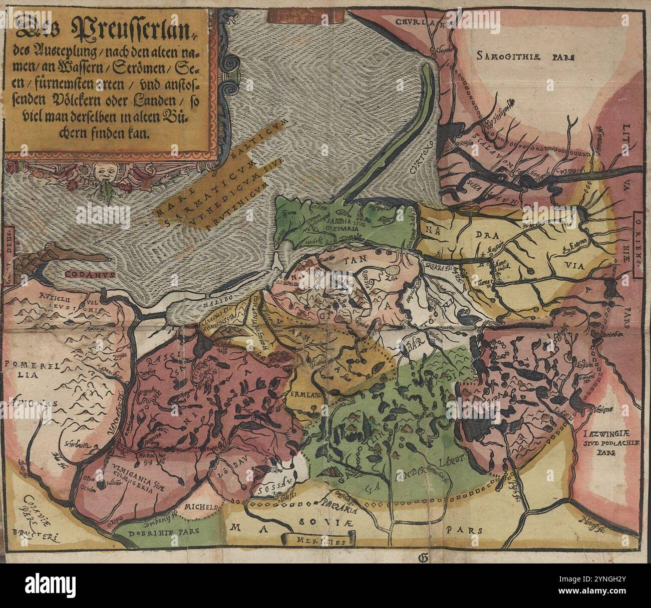 Caspar Hennenberger. Map of Old Prussia, and the ancient Prussian lands ...