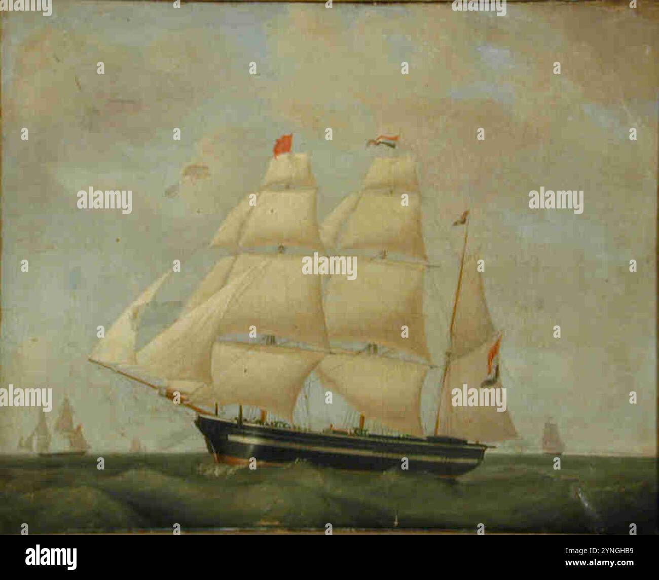 Casparus Johannes Morel - Het barkschip Pollux of Cheribon zeilende in ...