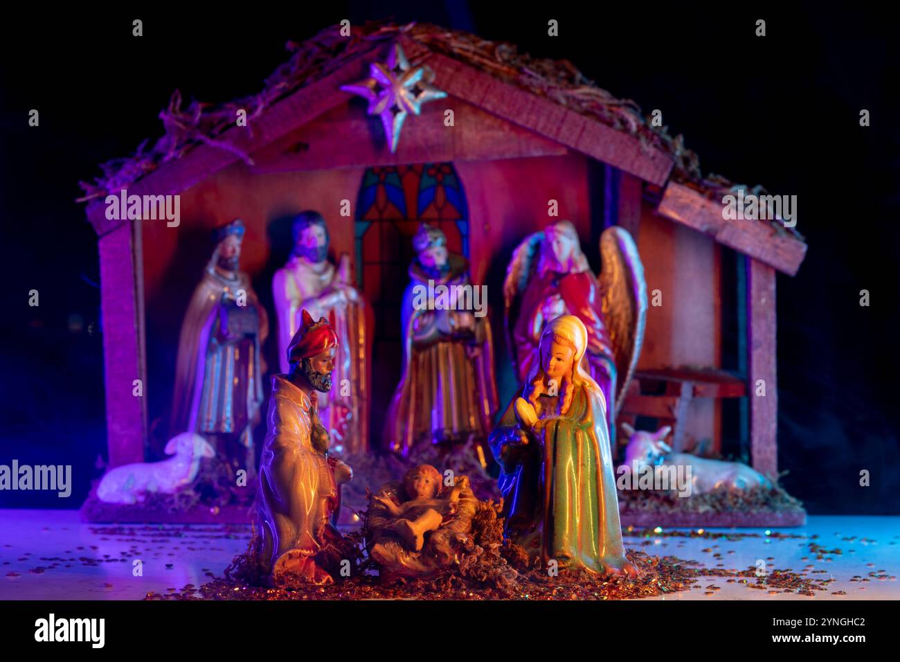 Christmas birth of Jesus. Nativity scene. Christmas Christian nativity ...