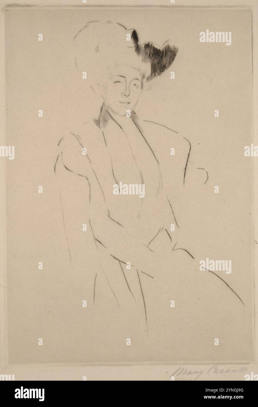 Cassatt - portrait sketch of Mademoiselle F., Wearing a Large Dark Hat ...