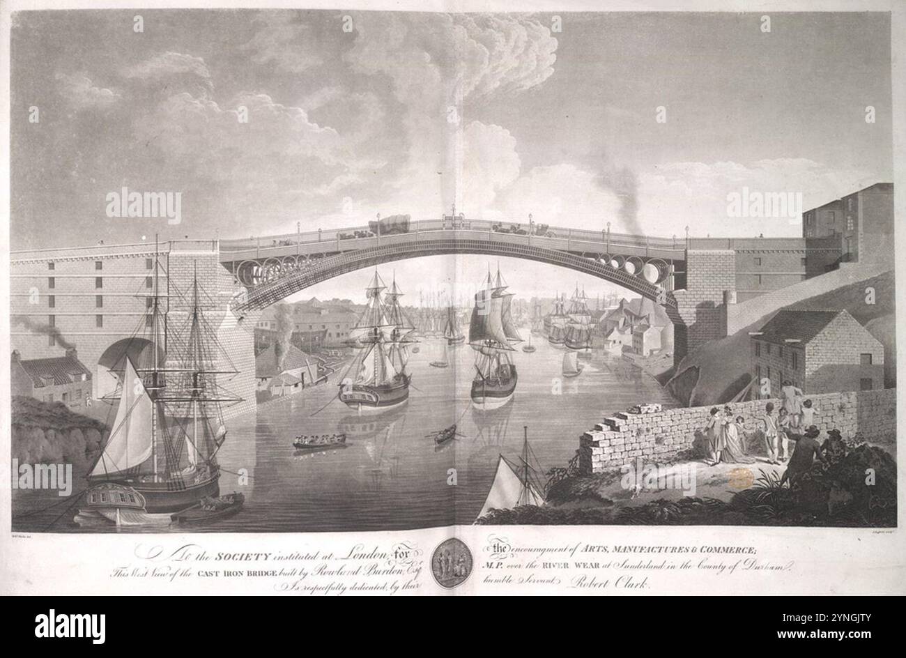 Cast iron bridge over River Wear at Sunderland 1796 Stock Photo - Alamy