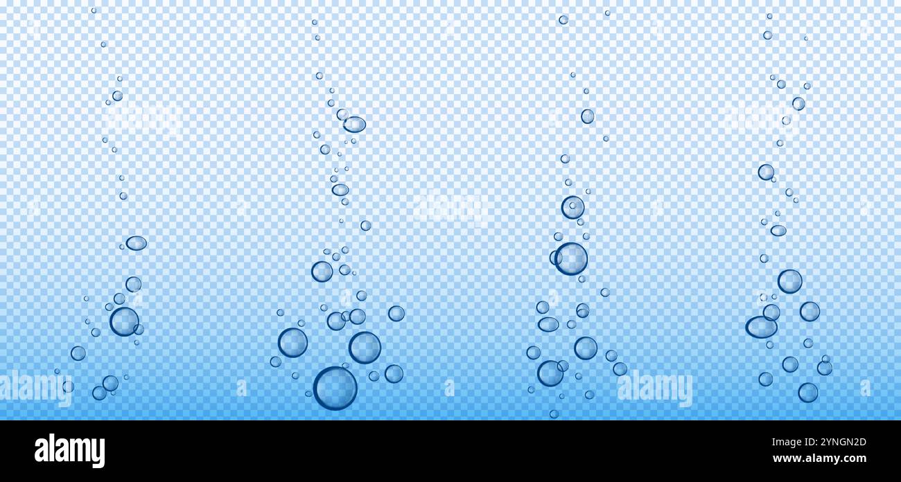 Air bubbles fizzy water isolated on transparent background. Vector realistic illustration of ...