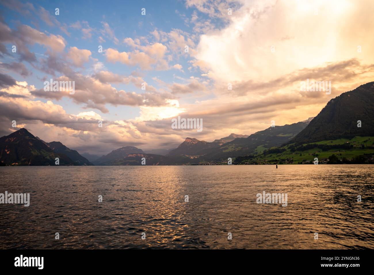 Lake in the Swiss Alps. Panoramic view of the nature and mountains of ...