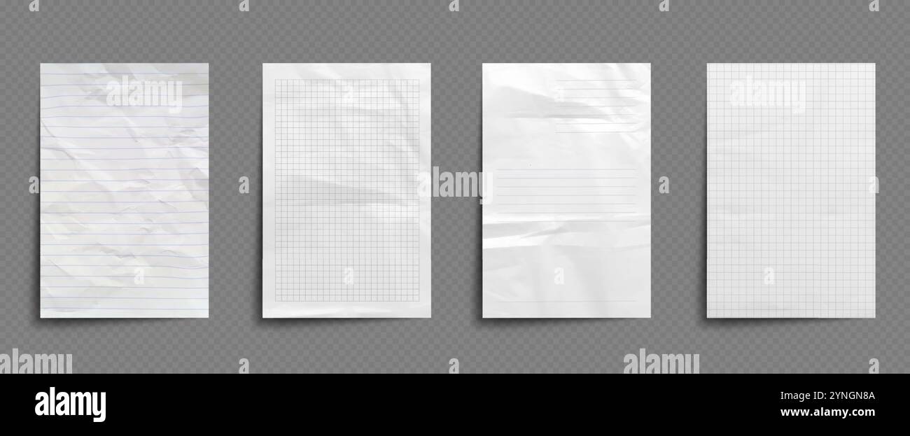 White notebook sheet. Old school paper with crumpled effect mockup ...