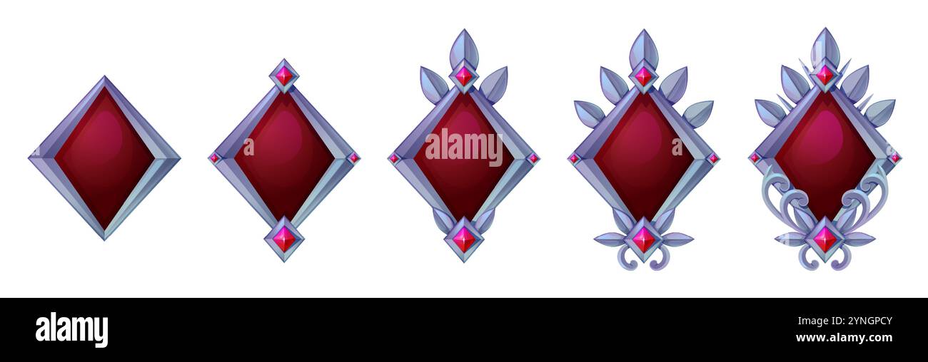 Ruby game level badges set isolated on white background. Vector cartoon ...