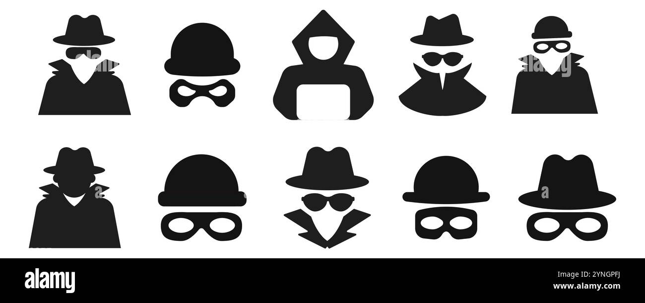 Incognito icon, mystery secret spy or detective silhouette, figure with ...