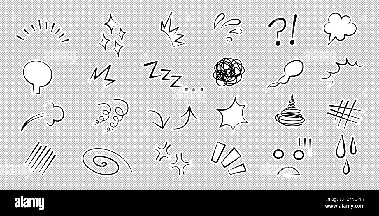 Manga or anime comic emoticon element graphic effects hand drawn doodle ...