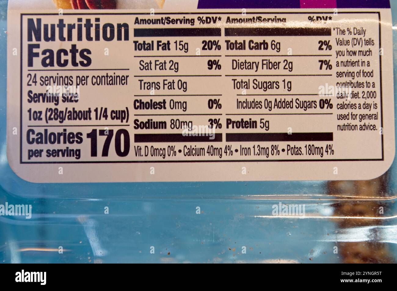 Nutrition facts label on clear plastic package Stock Photo - Alamy