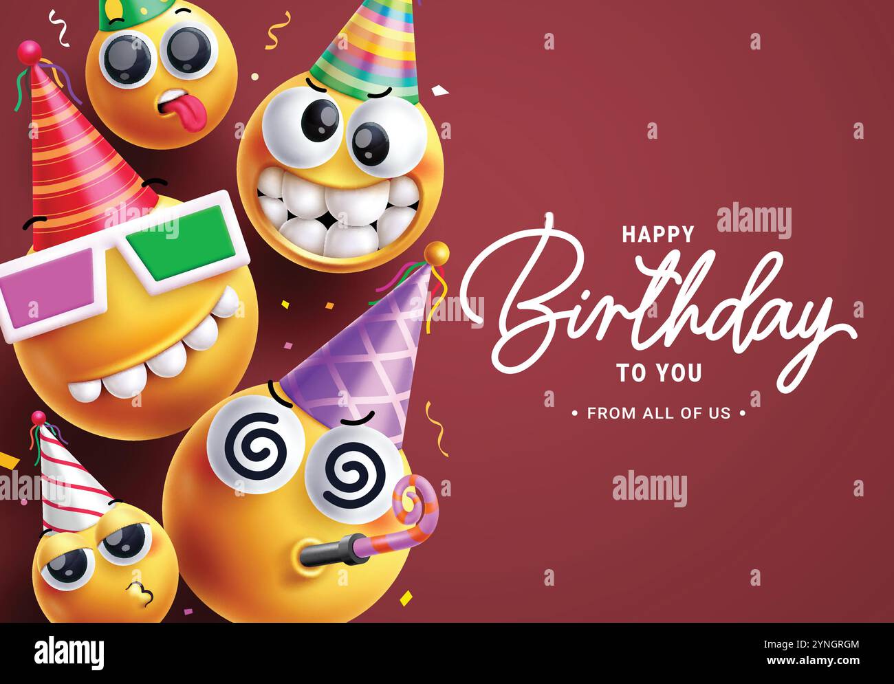 Birthday emojis clipart design. Happy birthday greeting card template ...