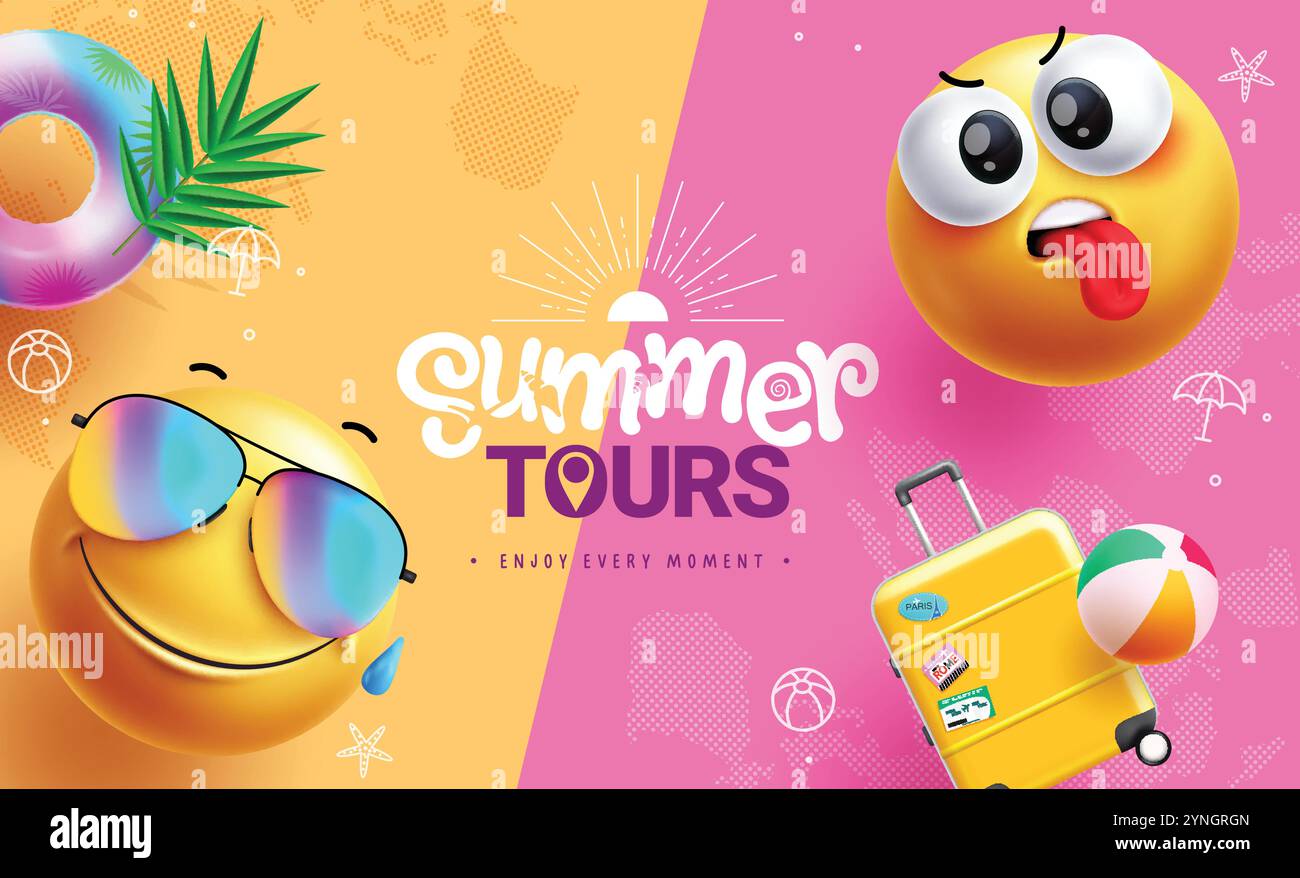 Summer tours greeting emoji clipart design. Summer text with emojis ...