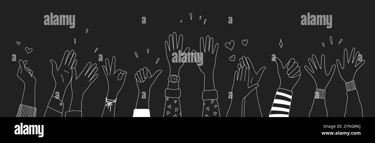 Doodle sketch hands up gestures comic icons silhouettes vector set ...