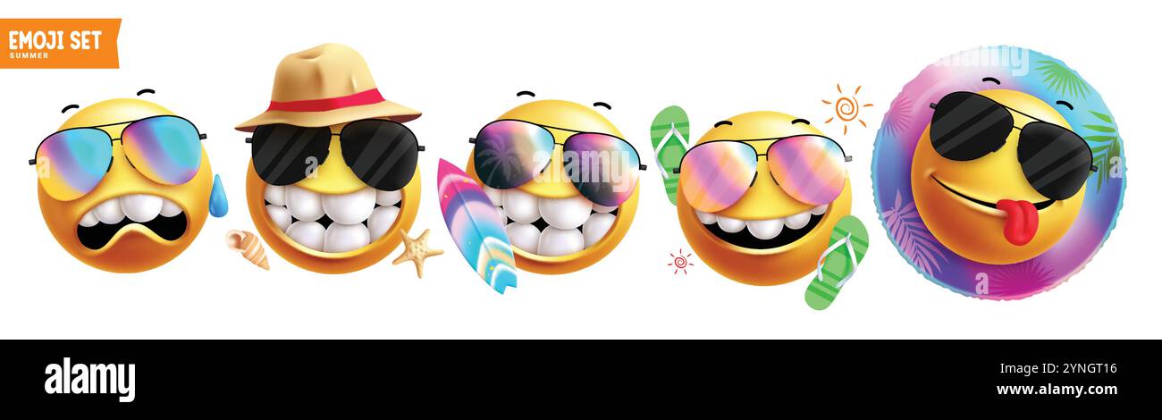 Emoji summer clipart characters set. Emojis character wearing ...