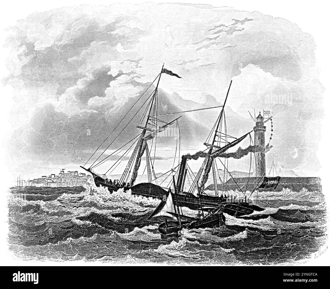 Sea shore and engraving Cut Out Stock Images & Pictures - Alamy