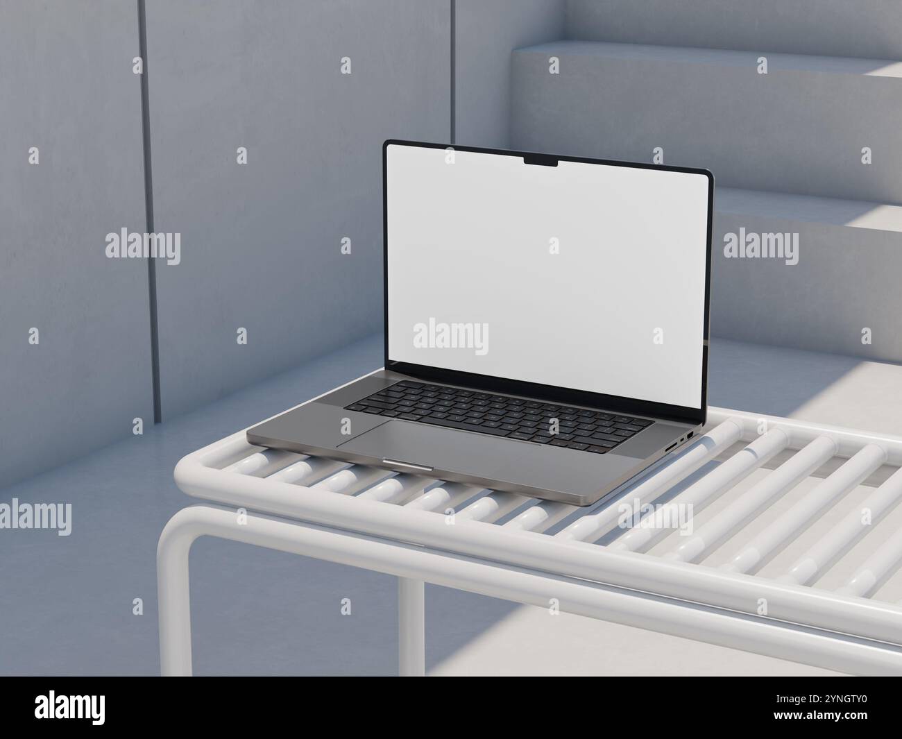 White Blank Screen Laptop 3D Mockup on a Table, Macbook Mockup Stock ...