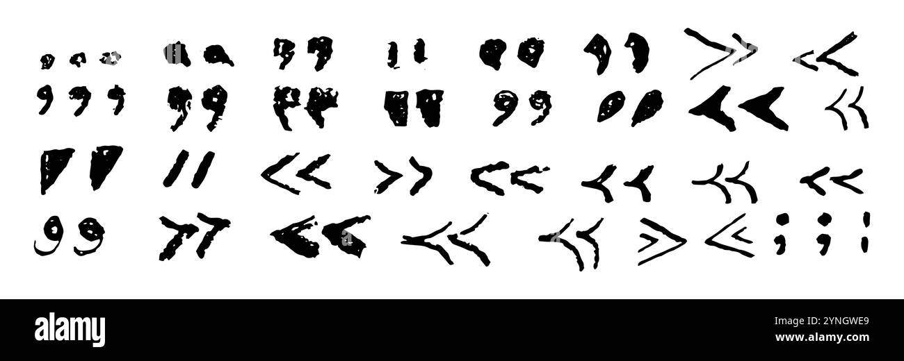 Set of quotation marks symbols. Black crayon handwritten text signs ...