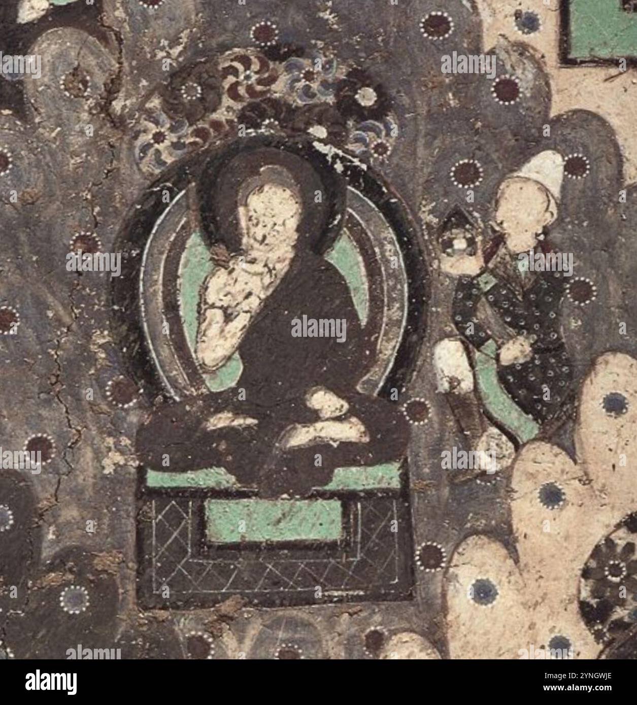 Ceiling of cave 80, Buddha and devotee Stock Photo - Alamy