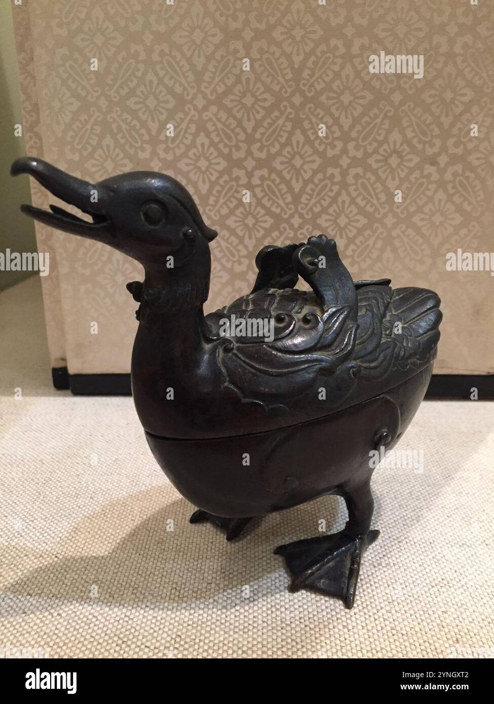 Censer in the shape of a duck with a hinged lid (dark patina Stock ...