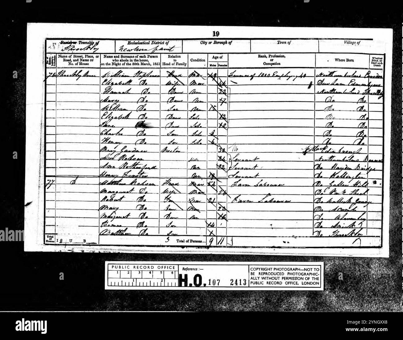 Census 1851, Throckley Stock Photo - Alamy