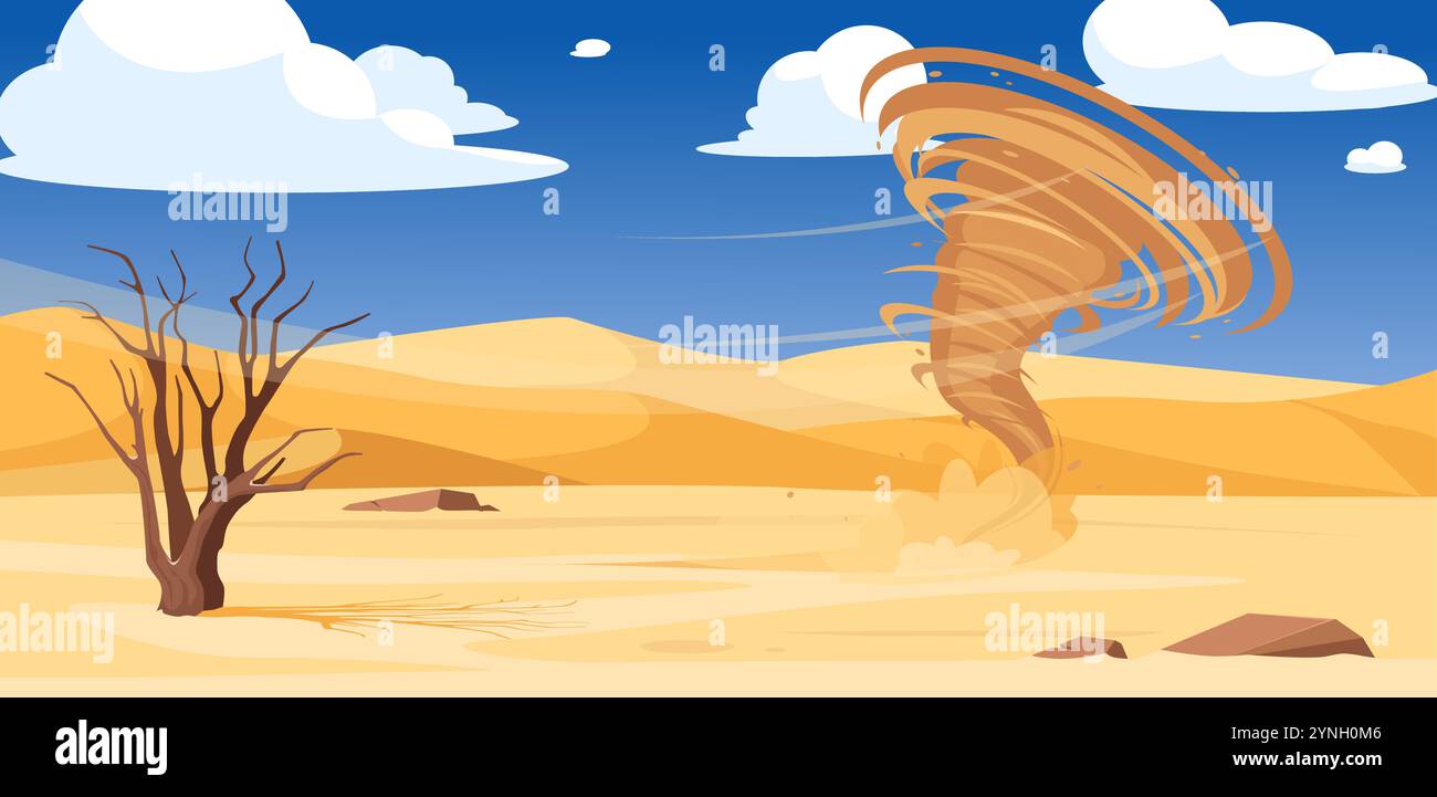Desert tornado. Destructive whirlwind raises sand clouds. Natural ...