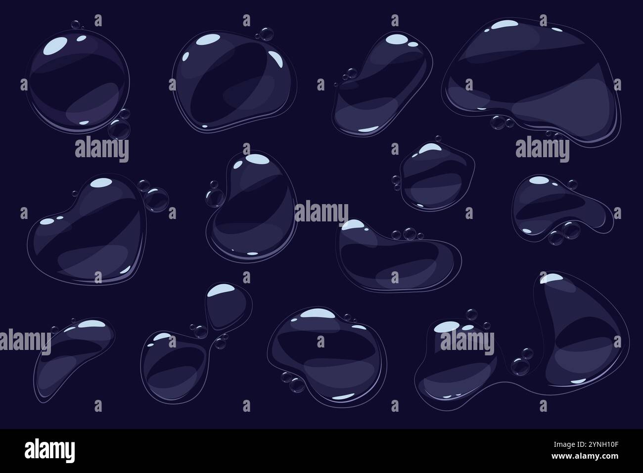 Cartoon soap bubbles. Different foam shapes. Glossy transparent flying ...