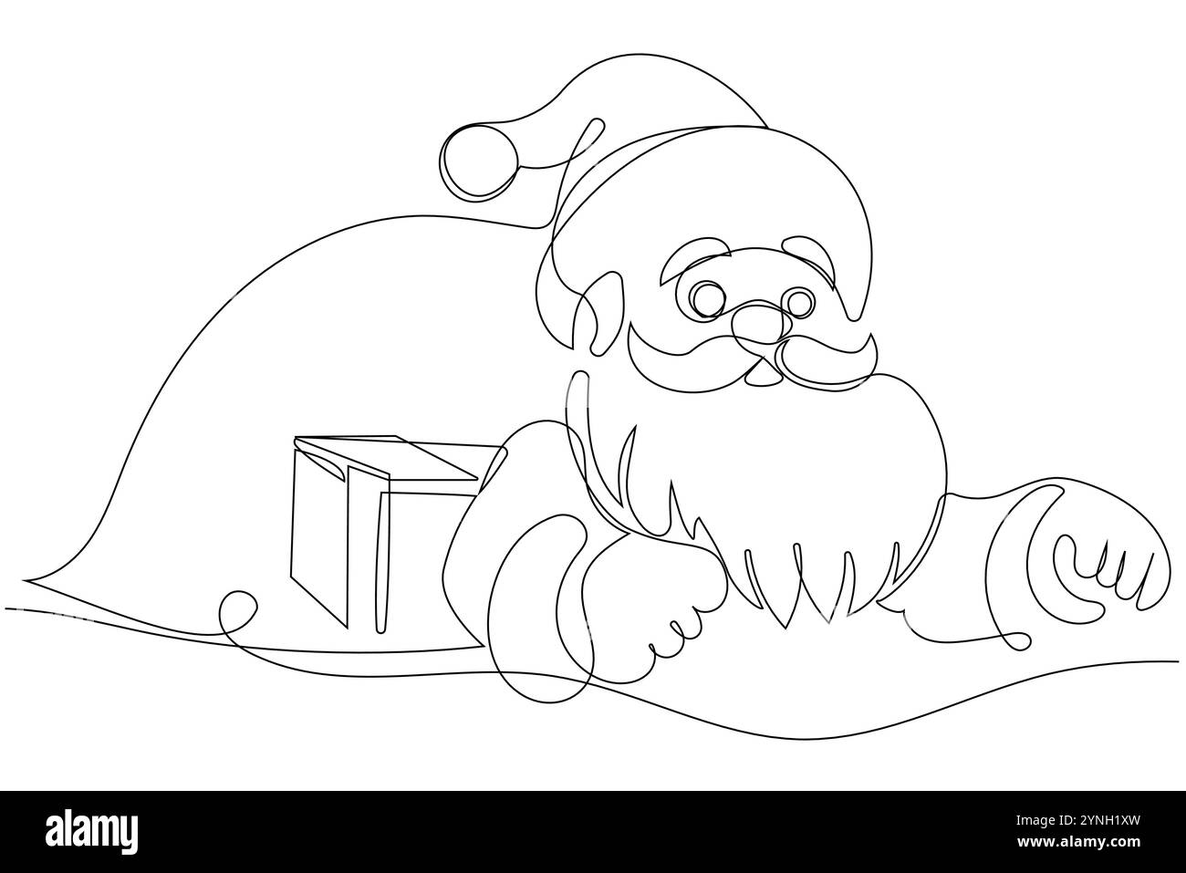 One continuous line drawing Santa Claus on reindeer and sled. concept ...