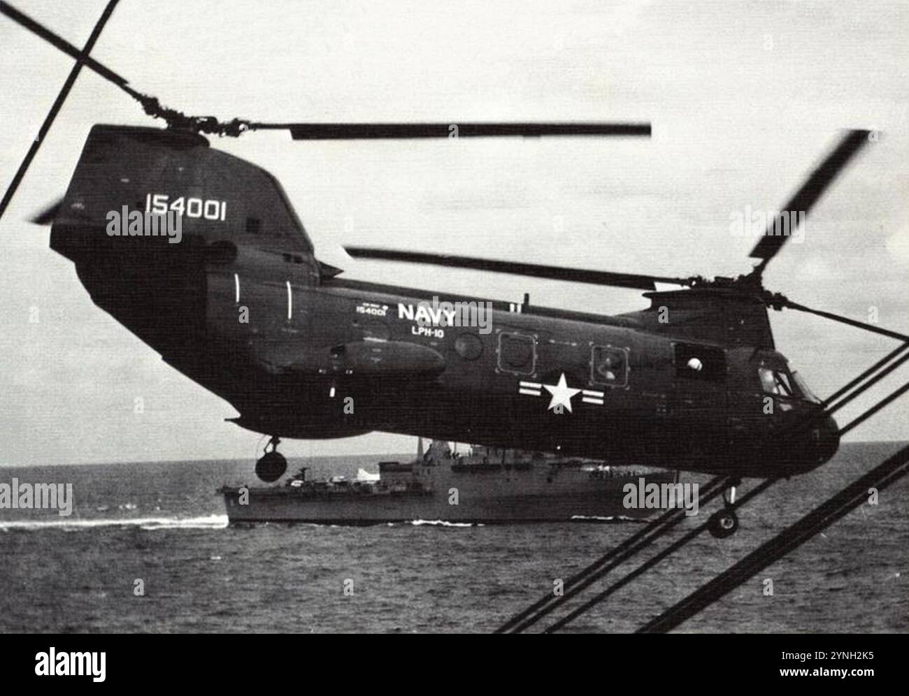 CH-46D Sea Knight takes off from the attack transport USS Mobile (LKA ...