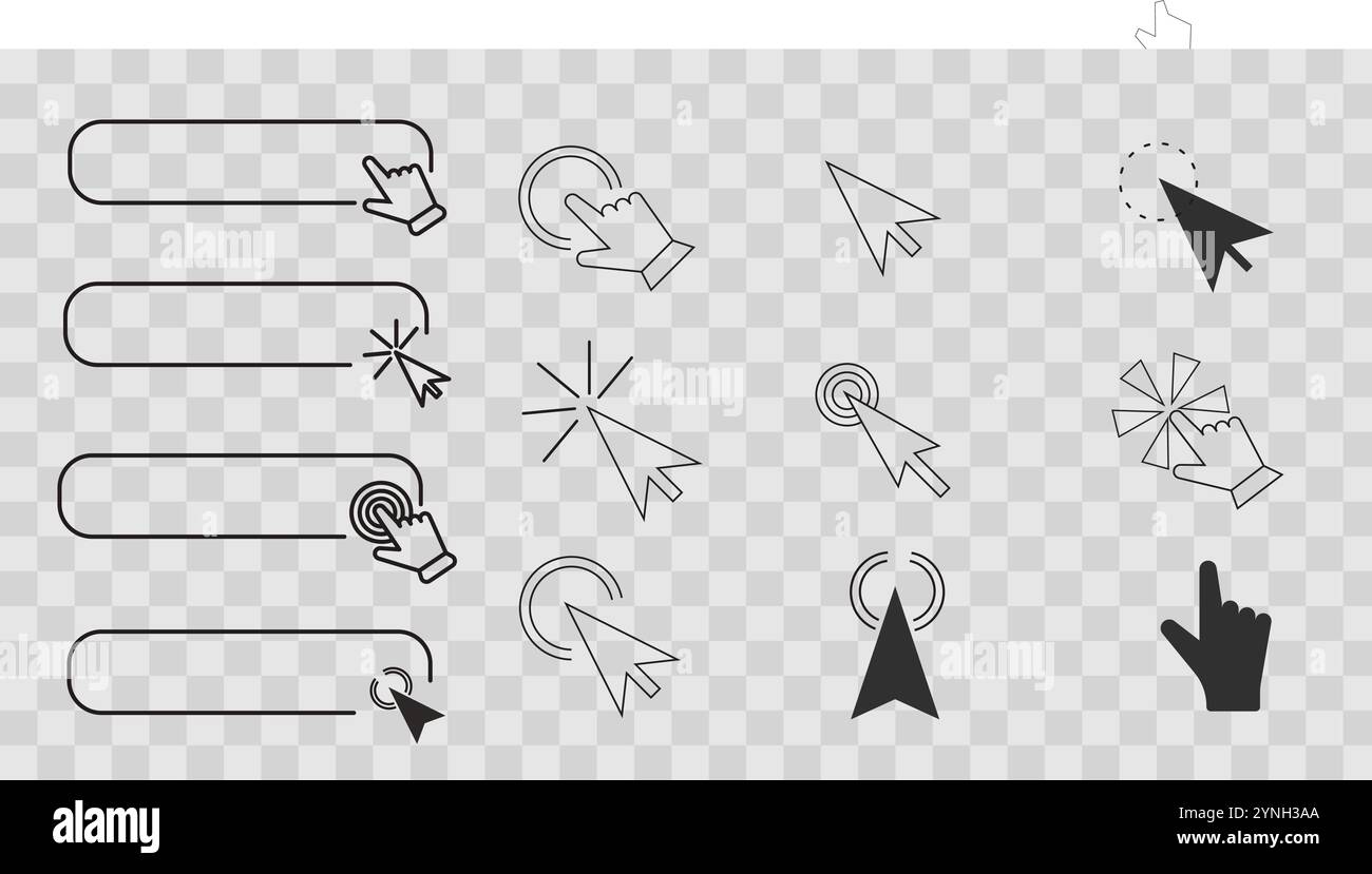 Click here line frame, interface bar with cursor arrow or hand. Ui element search, buy field ...