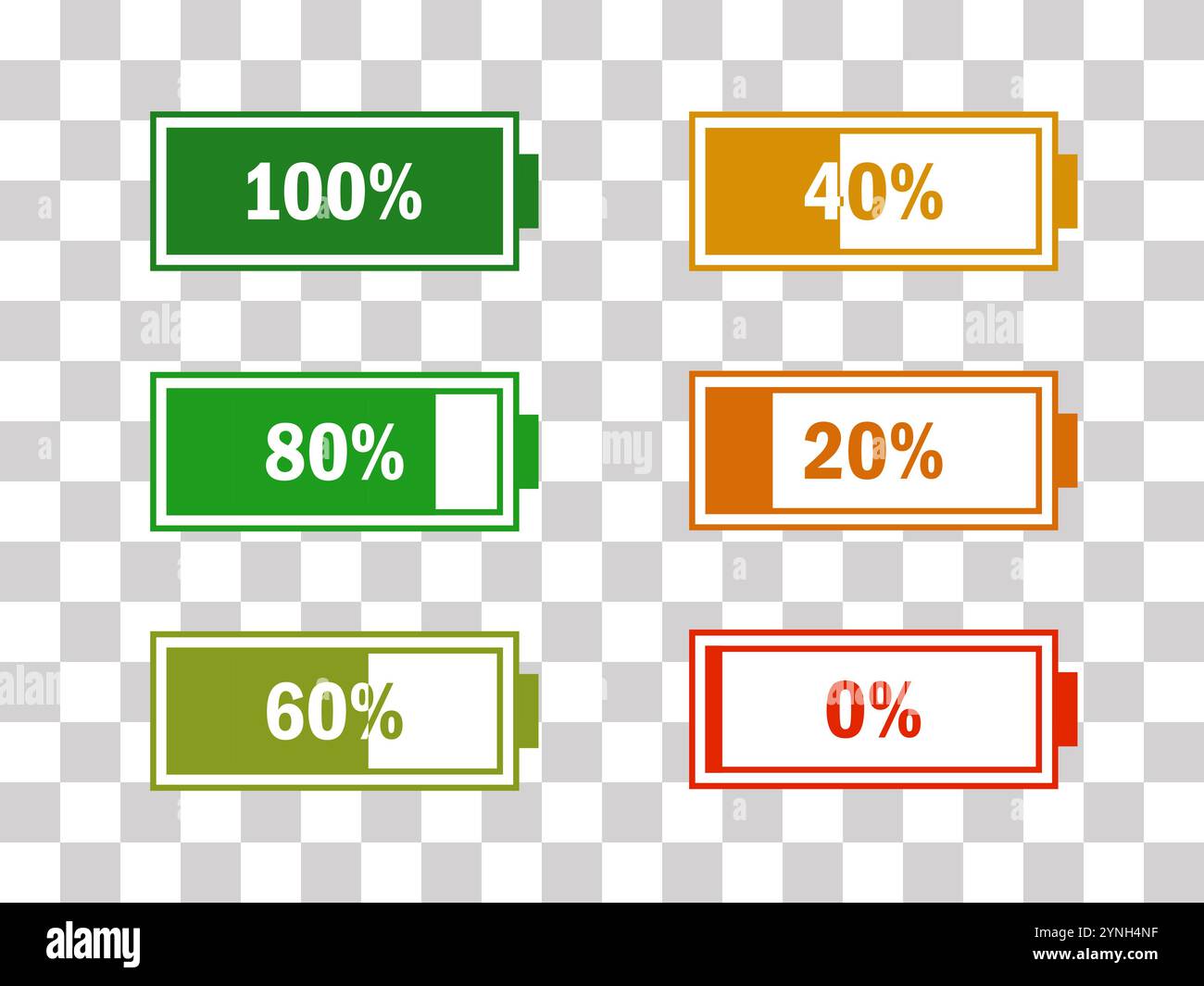 Level battery energy icon set. Powerfully full and power low up status ...