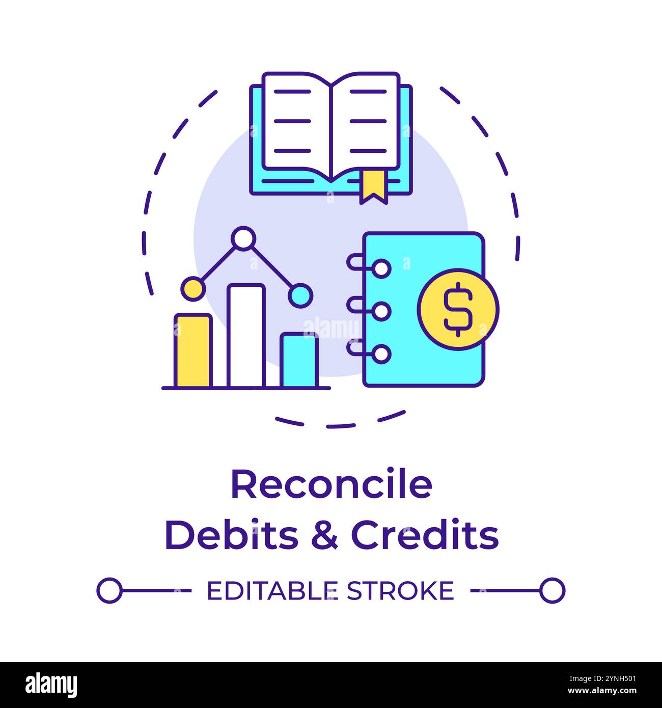 Reconcile debits and credits multi color concept icon Stock Vector ...