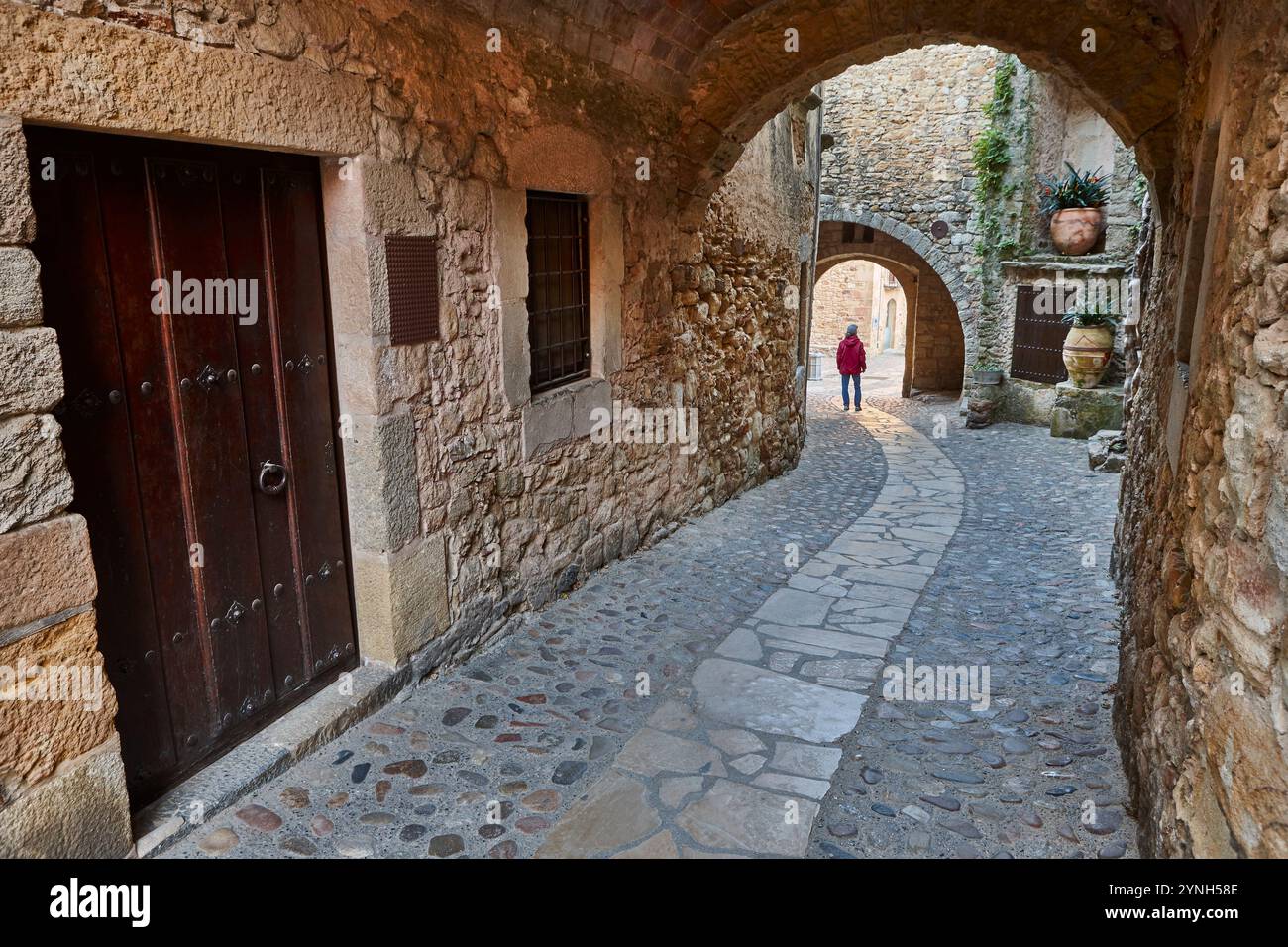 Traditional medieval alley in Pals. Costa Brava, Girona, Spain Stock ...