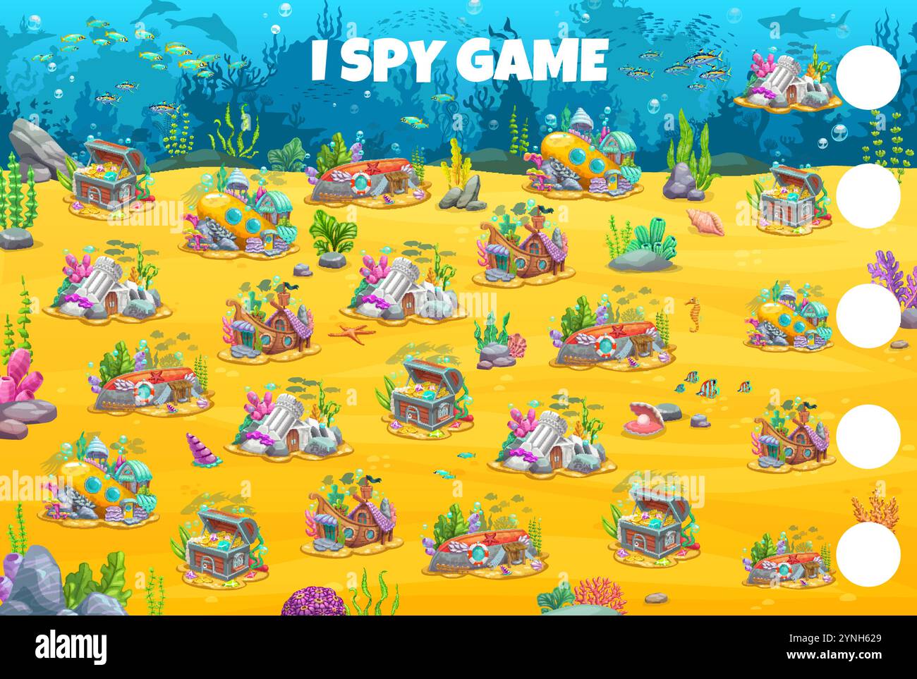 I spy game worksheet, underwater cartoon houses and fairytale buildings ...