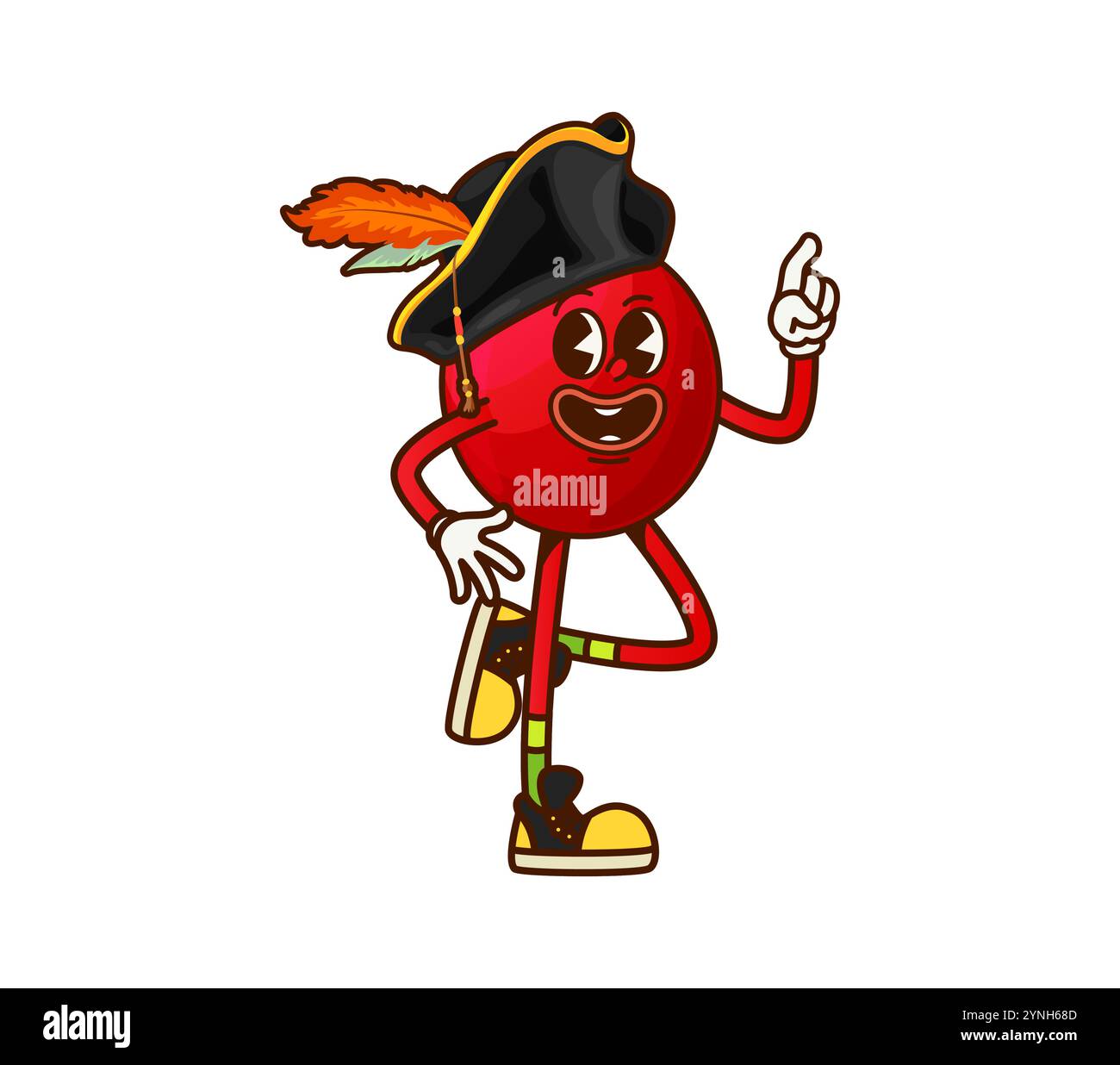 Cartoon groovy cranberry berry corsair character wearing a pirate hat ...
