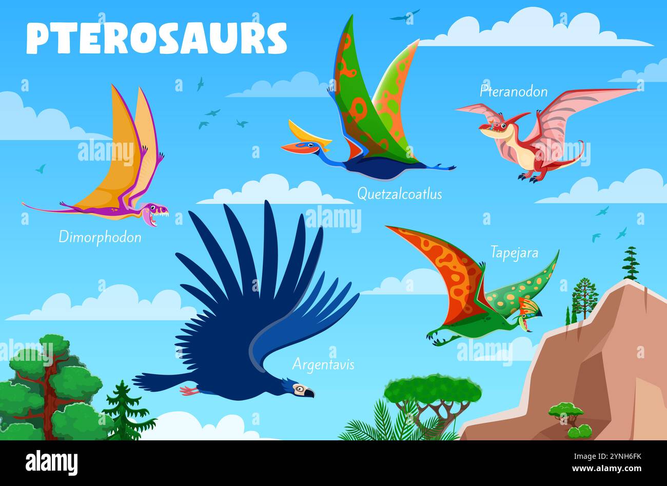 Prehistoric dinosaur flying pterosaur characters vector extinct ...