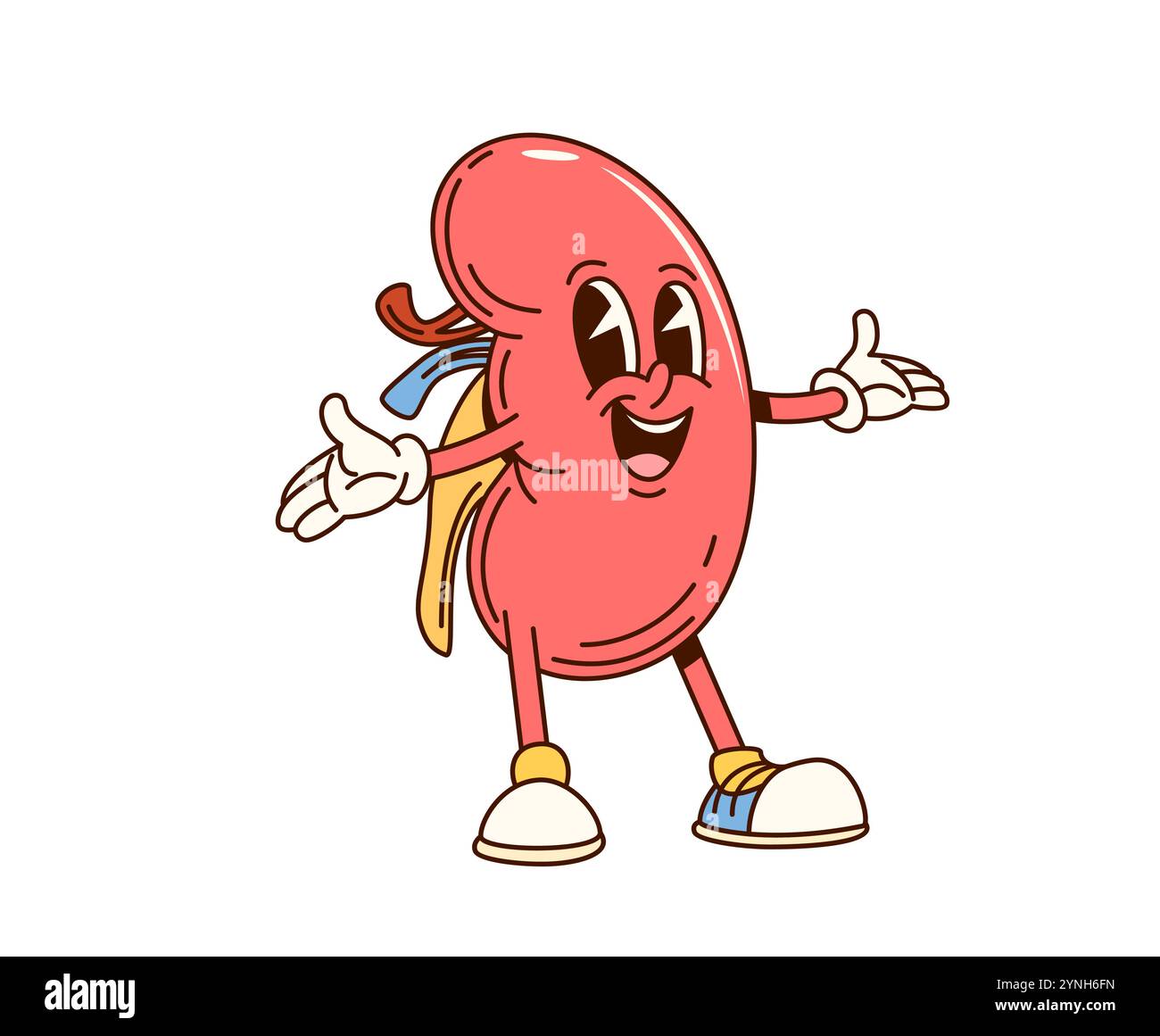 Groovy human kidney character. Isolated cartoon vector anatomical ...