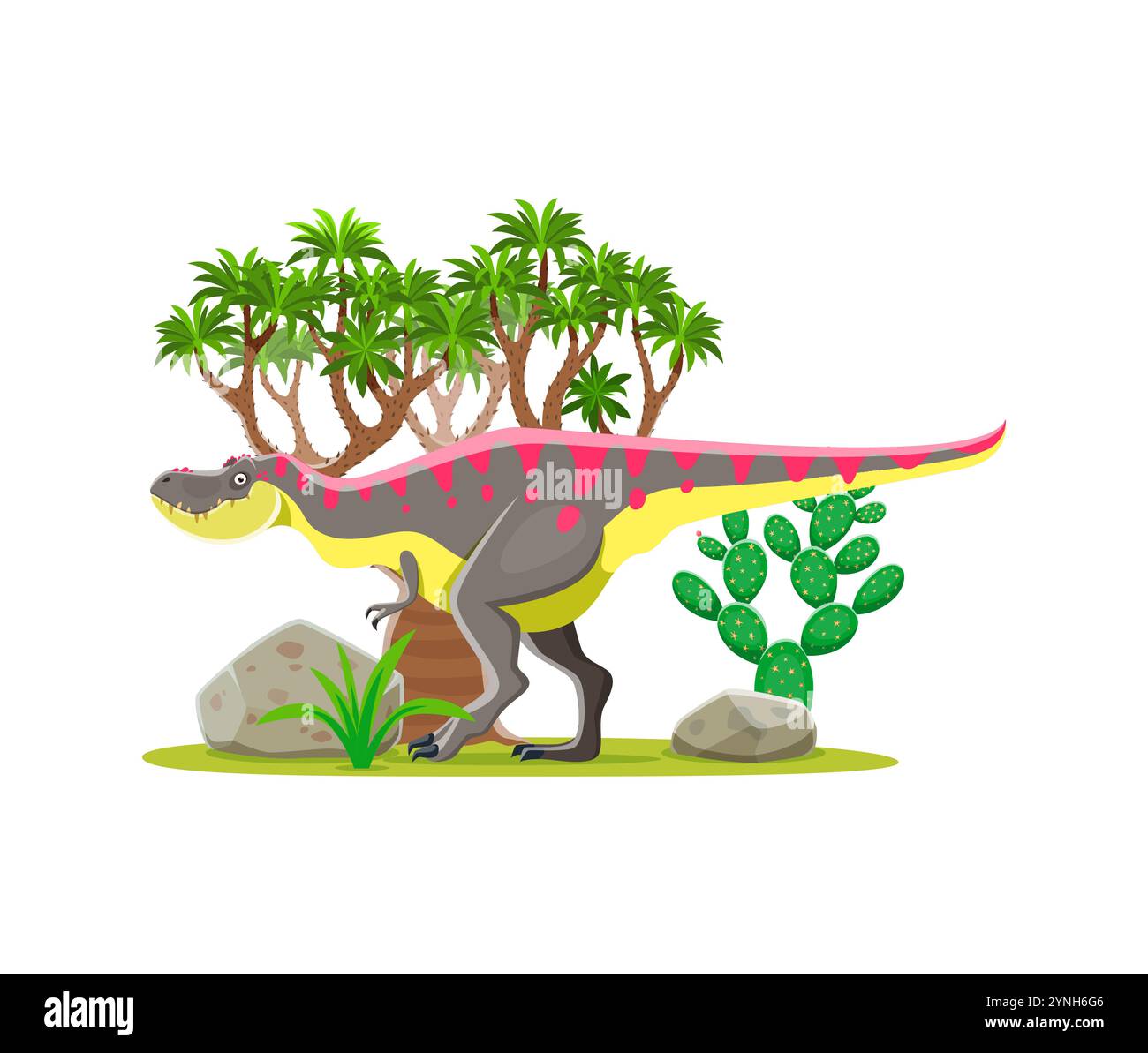 Tarbosaurus cartoon prehistoric dinosaur character in forest landscape ...