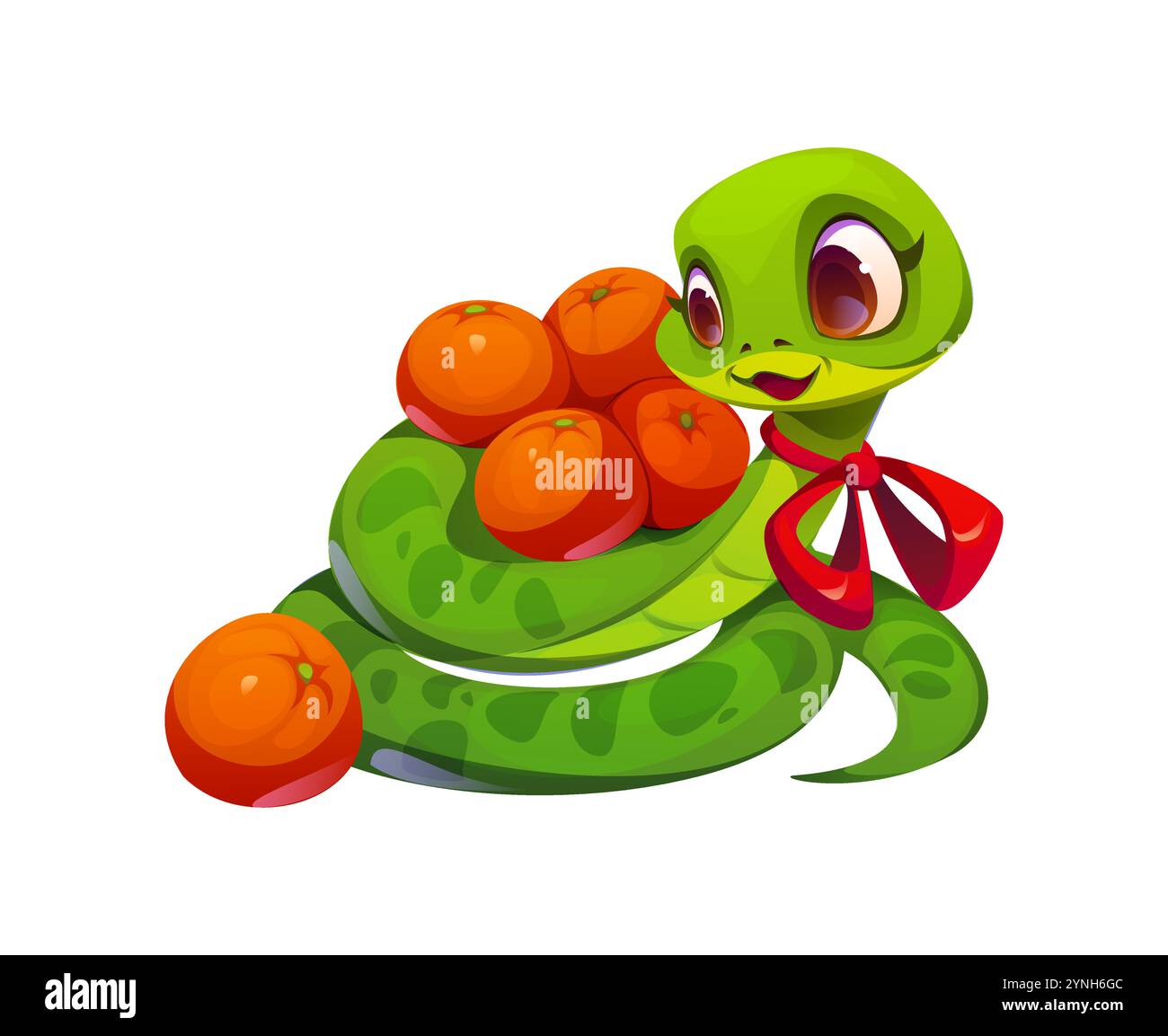 Cute cartoon green snake character with a playful expression, curled ...