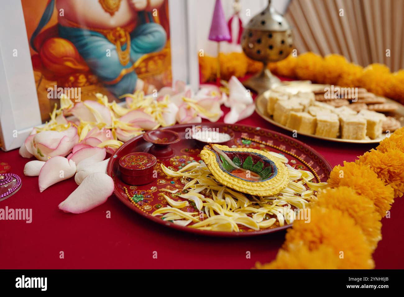Celebrating Traditional Indian Festival with Ritual Items Stock Photo ...
