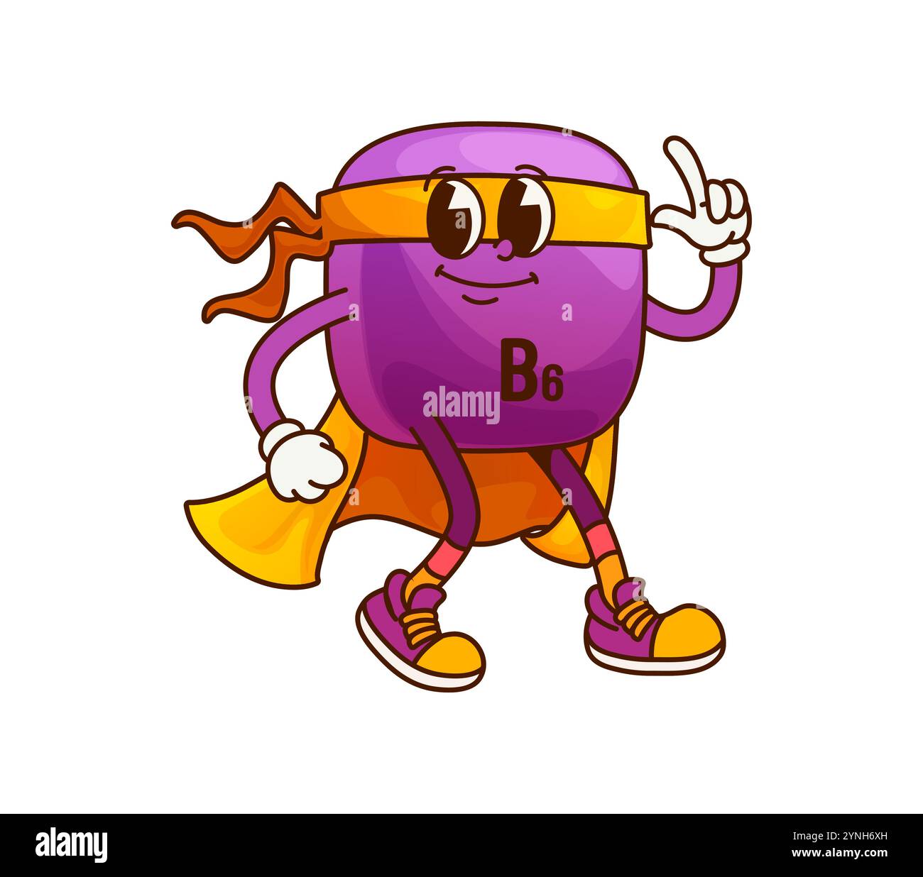 Cartoon groovy B6 vitamin superhero character. Vector pyridoxine ...