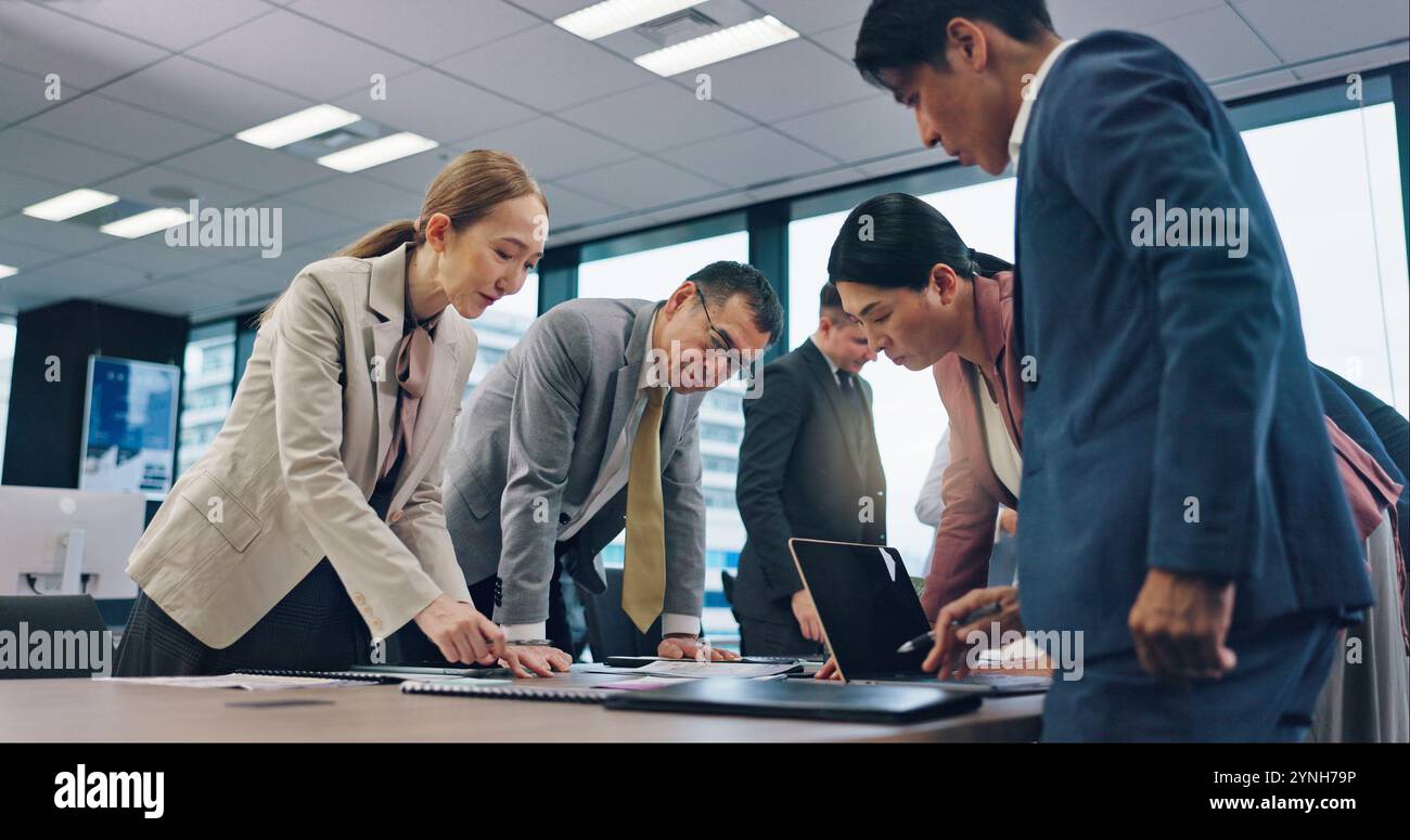 Employees, finance paperwork and office meeting for review ...