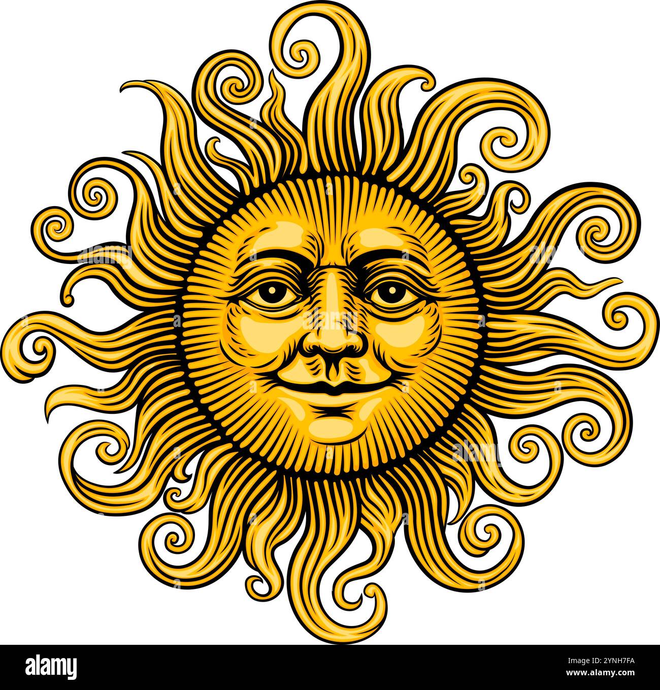 Sun Face Woodcut Vintage Etching Man Illustration Stock Vector Image ...