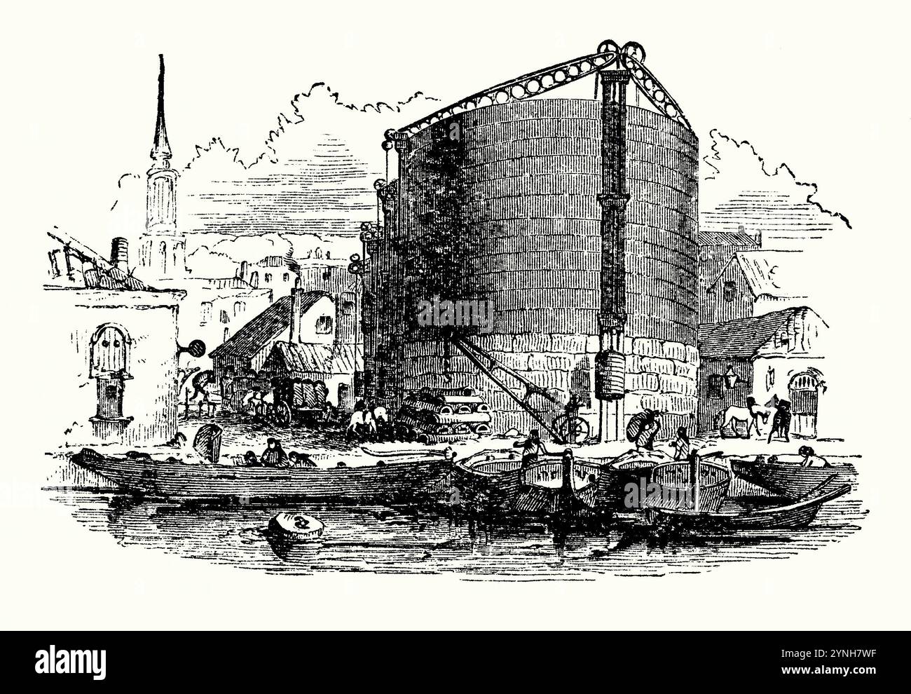An old engraving of City of London gasworks during Victorian times. It ...