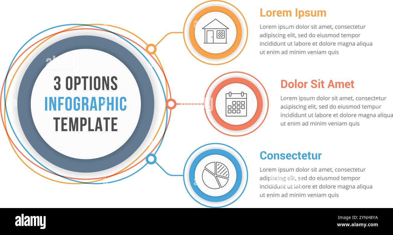 Circle infographic template with three steps or options, workflow or ...