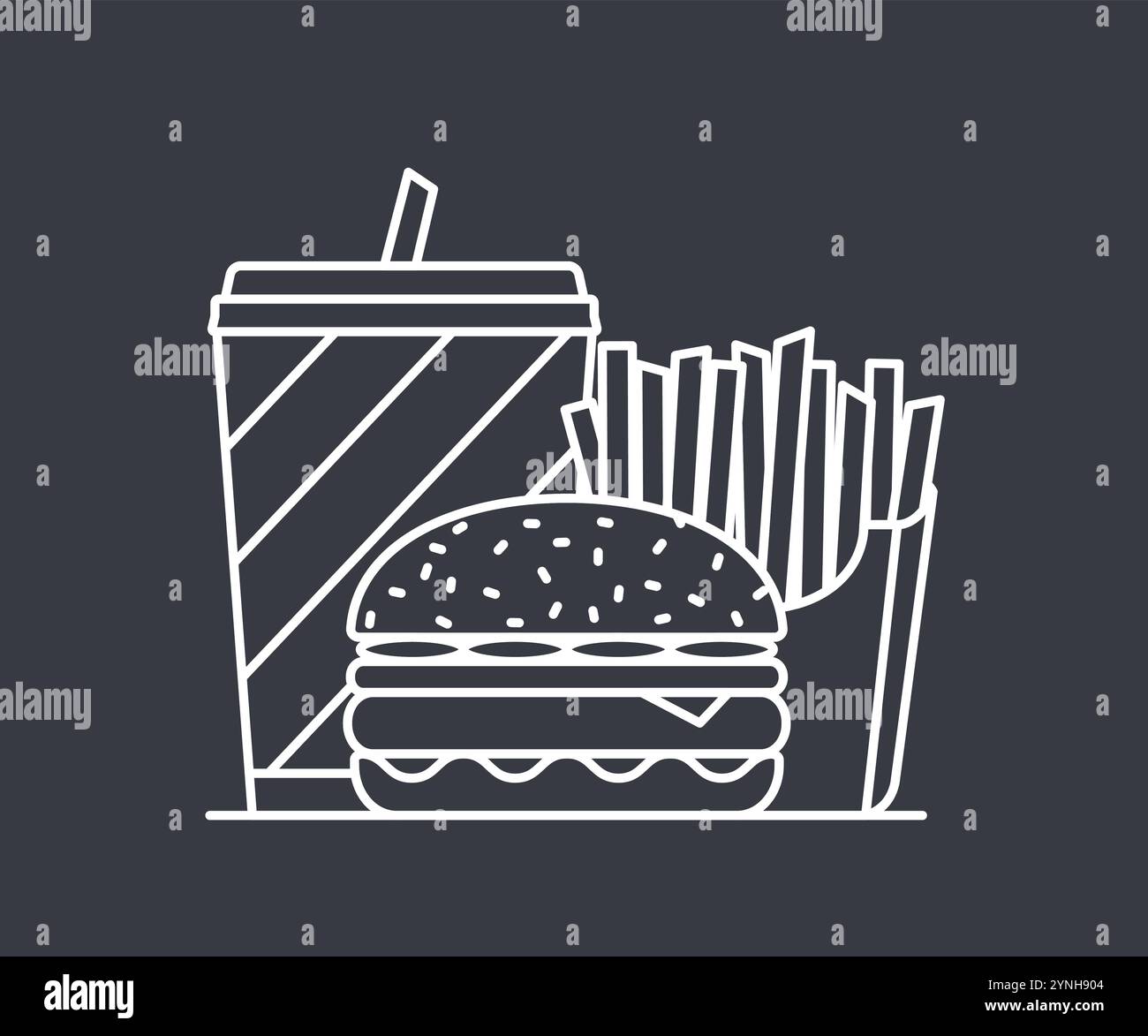 Fast Food line icon - drink, french fries and burger, vector eps10 ...