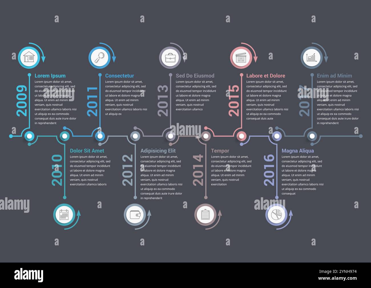 Horizontal timeline infographics template, workflow or process diagram ...