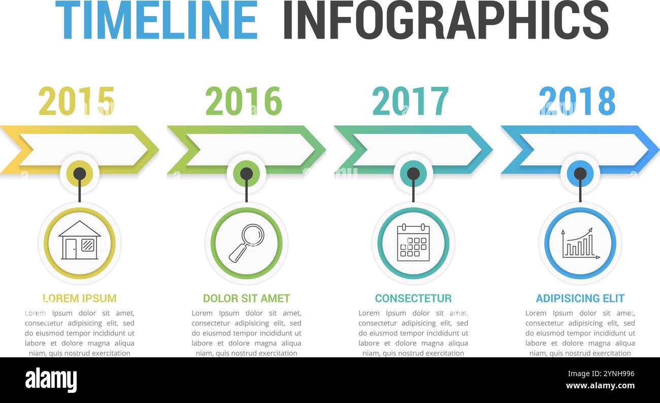 Timeline infographics template with arrows, workflow or process diagram ...