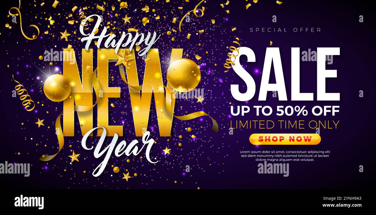 Happy New Year Sale 2025 Design with 3d Gold Typography Lettering ...