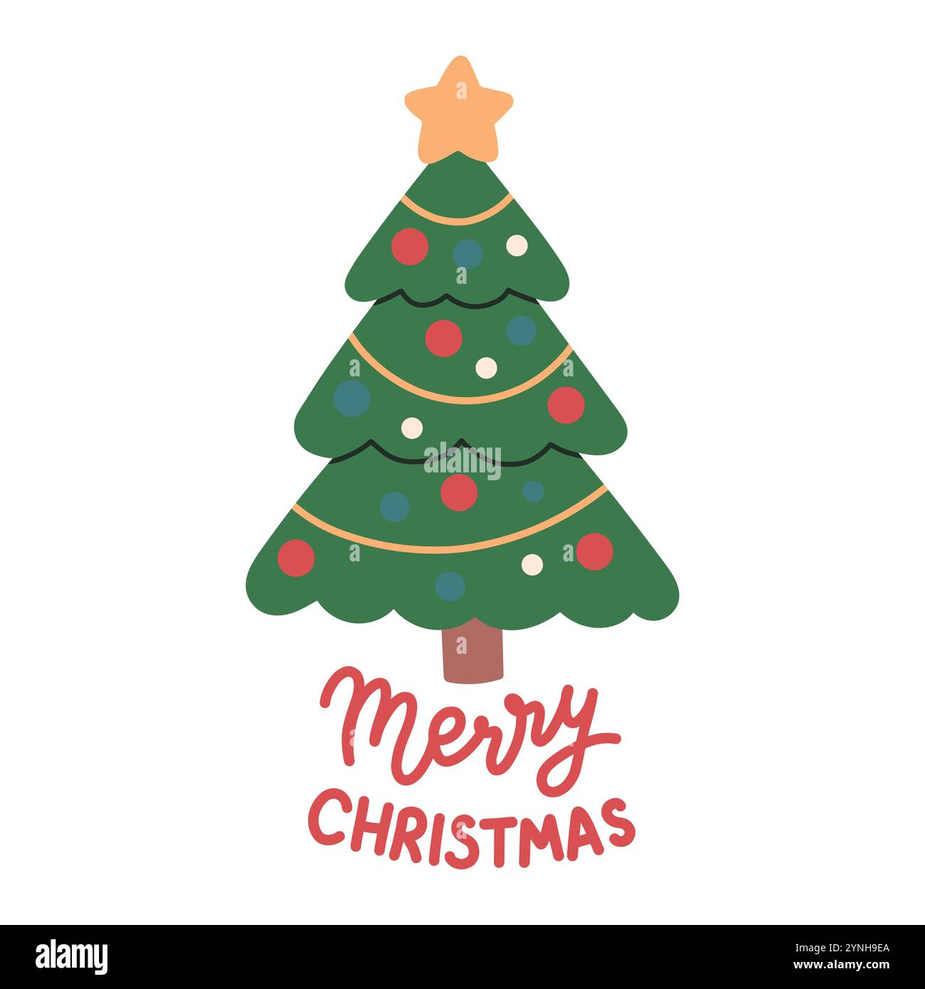 Merry Christmas simple card on white background with hand written text ...